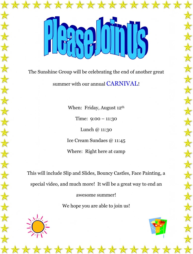 Please Come to Our Annual CARNIVAL this Friday!! – The Sunshine Group